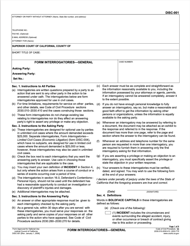 California Sample Probate Interrogatories | Legacy Lawyers