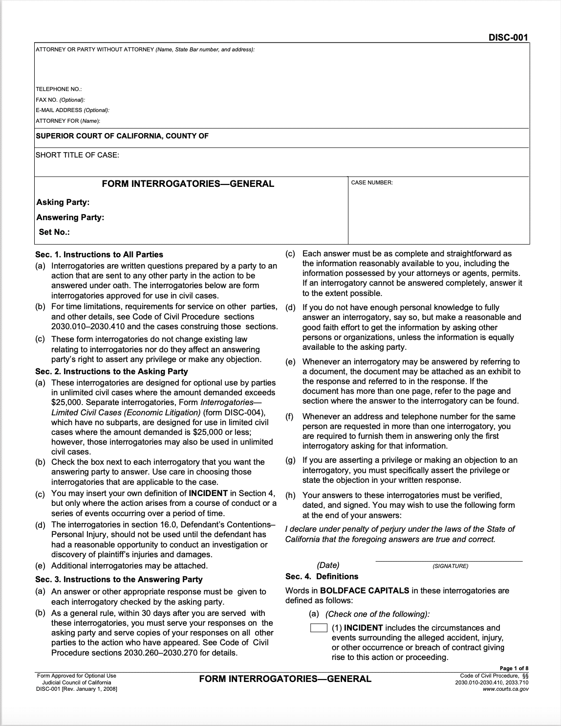 California Sample Probate Interrogatories | Legacy Lawyers