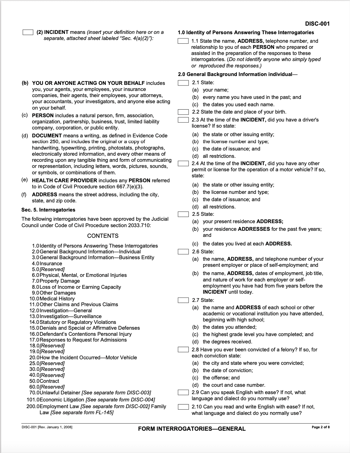 California Sample Probate Interrogatories | Legacy Lawyers